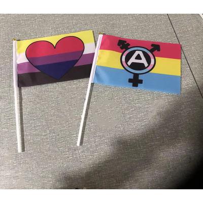 China Full Color Small Custom Hand Flags 100D Polyester Fabric AZO Free Digital Printing for sale