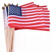 China Personalised Handheld American Flags Knitted Polyester With White Pole for sale