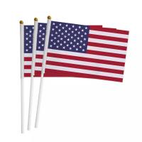 China Personalised Handheld American Flags Knitted Polyester With White Pole for sale