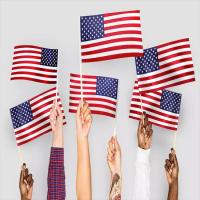 China Personalised Handheld American Flags Knitted Polyester With White Pole for sale