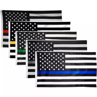China Digital Printing Polyester American Flag 3x5 Ft Thin Blue Yellow Red Green Gray Line Flags for sale