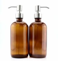 China 500ML Brown Glass Lotion Bottles With 28mm Pump Dispenser for sale