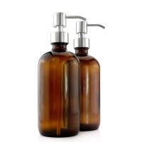 China 500ML Brown Glass Lotion Bottles With 28mm Pump Dispenser for sale