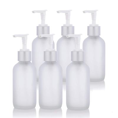 China LinDeer White 100ml Frosted Glass Pump Lotion Bottle ODM for sale