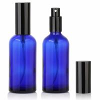 China LinDeer 50ml Blue Glass Pump Cosmetic Spray Bottle With Black Mist Sprayer for sale