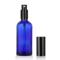 China LinDeer 50ml Blue Glass Pump Cosmetic Spray Bottle With Black Mist Sprayer for sale