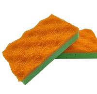 China Yellow Green Kitchen Cleaning Sponge Heat Pressed Corrugated 20-30kg/M3 Density for sale