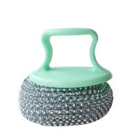 China Commercial Kitchen Cleaning Scourer Restaurants Stainless Steel Scrubber With Handle for sale