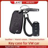 China Black Hand Sewing Full Grain Leather Car Key Case For Volkswagen for sale