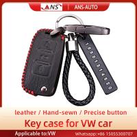 China Black Hand Sewing Full Grain Leather Car Key Case For Volkswagen for sale