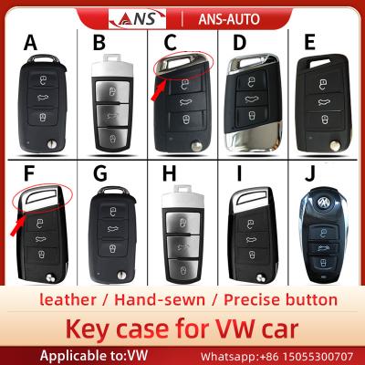 China Black Hand Sewing Full Grain Leather Car Key Case For Volkswagen for sale