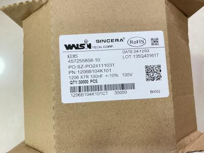 China MLCC 1206 X7R 0.1µF 100V ±10% Multilayer Ceramic Capacitor Low ESR for sale