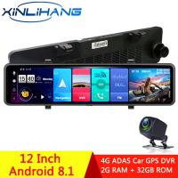 China Android 8.1 4G Rearview Mirror 1080P Full Hd Car DVR Vehicle Blackbox 12 Inch Dual Lens for sale