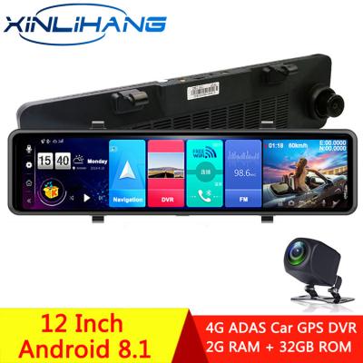 China Android 8.1 4G Rearview Mirror 1080P Full Hd Car DVR Vehicle Blackbox 12 Inch Dual Lens for sale