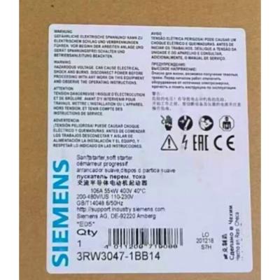 China SIEMENS 3RW3047-1BB14 SIRIUS SOFT STARTER S3 106 A, 55 KW/400 V, 40 °C 200-480 V AC, 110-230 V AC/DC SCREW TERMINALS for sale