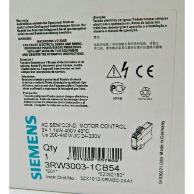 China SIEMENS 3RW3003-1CB54 SIRIUS SOFT STARTER 22.5MM 3 A, 1.1 KW/400 V, 40 °C 200-400 V AC, 24-230 V AC/DC SCREW TERMINALS for sale