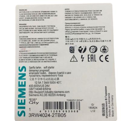 China SIEMENS 3RW4024-2TB05 SIRIUS SOFT STARTER S0 12.5 A, 7.5 KW/500 V, 40 °C 400-600 V AC, 24 V AC/DC for sale