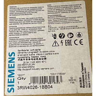 China SIEMENS 3RW4026-1BB04 SIRIUS SOFT STARTER S0 25 A, 11 KW/400 V, 40 °C 200-480 V AC, 24 V AC/DC SCREW TERMINALS for sale