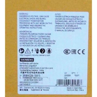 China SIEMENS 3RW4026-1BB15 SIRIUS SOFT STARTER S0 25 A, 15 KW/500 V, 40 °C 400-600 V AC, 110-230 V AC/DC SCREW TERMINALS for sale