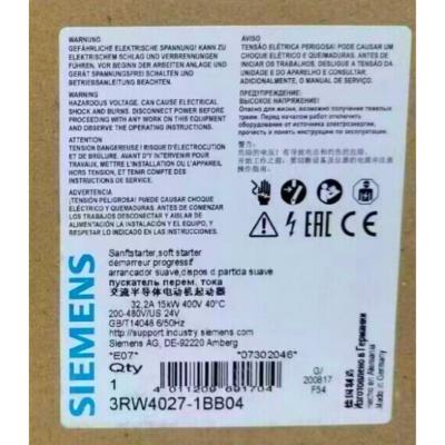 China SIEMENS 3RW4027-1BB04 SIRIUS SOFT STARTER S0 32 A, 15 KW/400 V, 40 °C 200-480 V AC, 24 V AC/DC SCREW TERMINALS for sale
