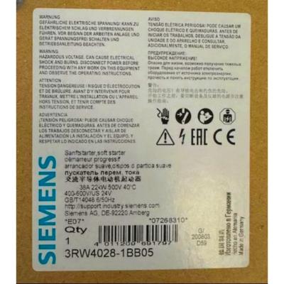 China SIEMENS 3RW4028-1BB05 SIRIUS SOFT STARTER S0 38 A, 22 KW/500 V, 40 °C 400-600 V AC, 24 V AC/DC SCREW TERMINALS for sale