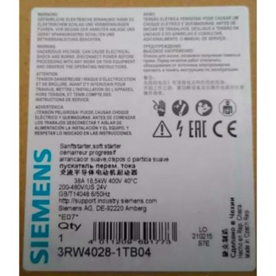 China SIEMENS 3RW4028-1TB04 SIRIUS SOFT STARTER S0 38 A, 18.5 KW/400 V, 40 °C 200-480 V AC, 24 V AC/DC SCREW TERMINALS for sale