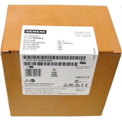 China SIEMENS  6ES7214-1BG40-0XB0 SIMATIC S7-1200, CPU 1214C, COMPACT CPU, AC/DC/RELAY, ONBOARD I/O: 14 DI 24 V DC; 10 DO RELAY 2 A; 2 AI 0-10 V DC, POWER SUPPLY: AC 85-264 V AC AT 47-63 HZ, PROGRAM/DATA for sale