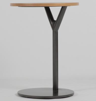China Living Room Black Round Wood Coffee Table With Steel Base Side for sale