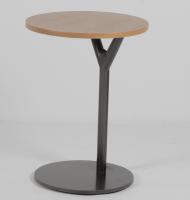 China Living Room Black Round Wood Coffee Table With Steel Base Side for sale