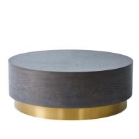 China Wooden Top Rounded Living Room Coffee Table Gold Stainless Steel Base for sale
