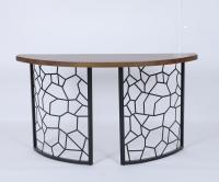 China Custom Curved Front Console Table With Wood Top And Decorative Iron Base for sale