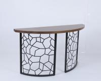 China Custom Curved Front Console Table With Wood Top And Decorative Iron Base for sale