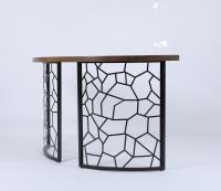China Custom Curved Front Console Table With Wood Top And Decorative Iron Base for sale