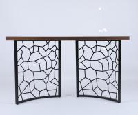 China Custom Curved Front Console Table With Wood Top And Decorative Iron Base for sale