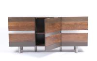 China Custom Living Room Buffet Cabinet With 3 Doors Stainless Steel Metal Base for sale