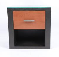 China Two Color Wood Bedside Table Hotel And Home Bedroom Furniture Metal Handle for sale