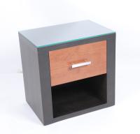 China Two Color Wood Bedside Table Hotel And Home Bedroom Furniture Metal Handle for sale