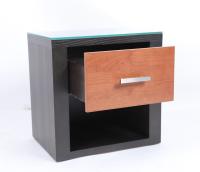 China Two Color Wood Bedside Table Hotel And Home Bedroom Furniture Metal Handle for sale