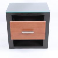 China Two Color Wood Bedside Table Hotel And Home Bedroom Furniture Metal Handle for sale
