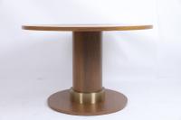 China White Oak Veneer Metal Inlay Border Dining Table Pedestal Base With Metal Collar for sale