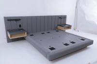 China Hotel Bedroom Furniture Sets King Bed With Headboard Mounted Night Stand for sale