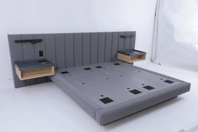 China Hotel Bedroom Furniture Sets King Bed With Headboard Mounted Night Stand for sale
