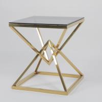 China Hotel Side Table With Golden Polished SS Finish & Tempered Glass Top for sale
