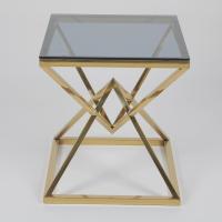 China Hotel Side Table With Golden Polished SS Finish & Tempered Glass Top for sale
