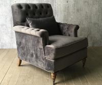 China Single Person Button Tufted Sofa Classic Velvet With Casters / Light Natural Finish for sale