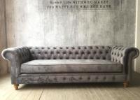 China Modern Grey Crushed Velvet Sofa Three Seater / Fabric Upholstery Sofa Oak Wood for sale