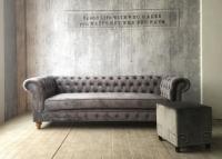 China Modern Grey Crushed Velvet Sofa Three Seater / Fabric Upholstery Sofa Oak Wood for sale