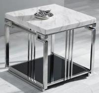 China White Quartz Top Living Room Coffee Table Metal Frame With Stainless Steel Polished for sale