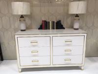 China White High Gloss Hotel Room Dresser 6 Drawers With Metal Strip , PU Lacquer Paint for sale