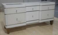 China White Color Oak Bathroom Storage Cabinet With Drawers , Quartz Stone Top for sale